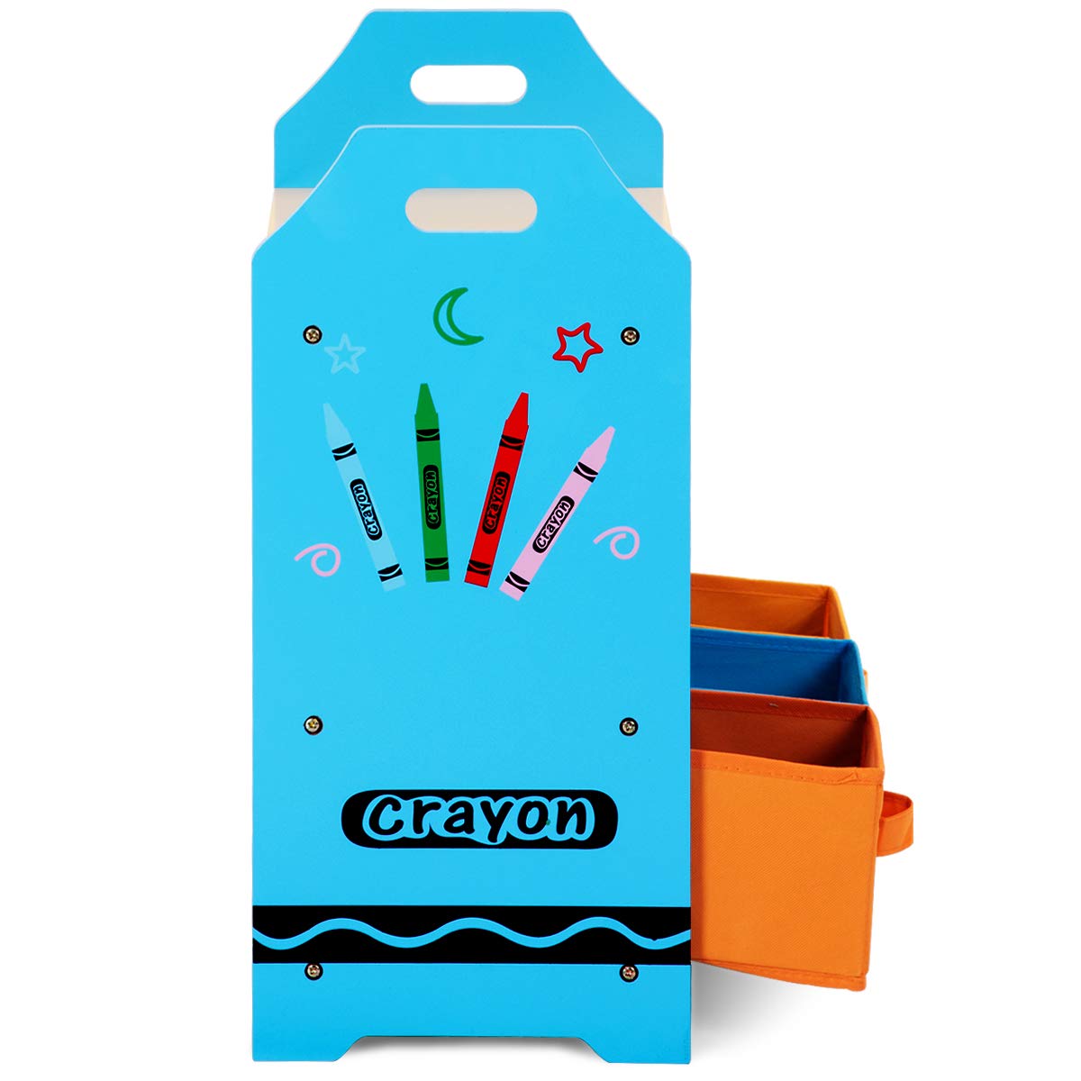 Costzon Crayon Themed 2-Tier Kids Bookshelf with 3 Storage Bins ...