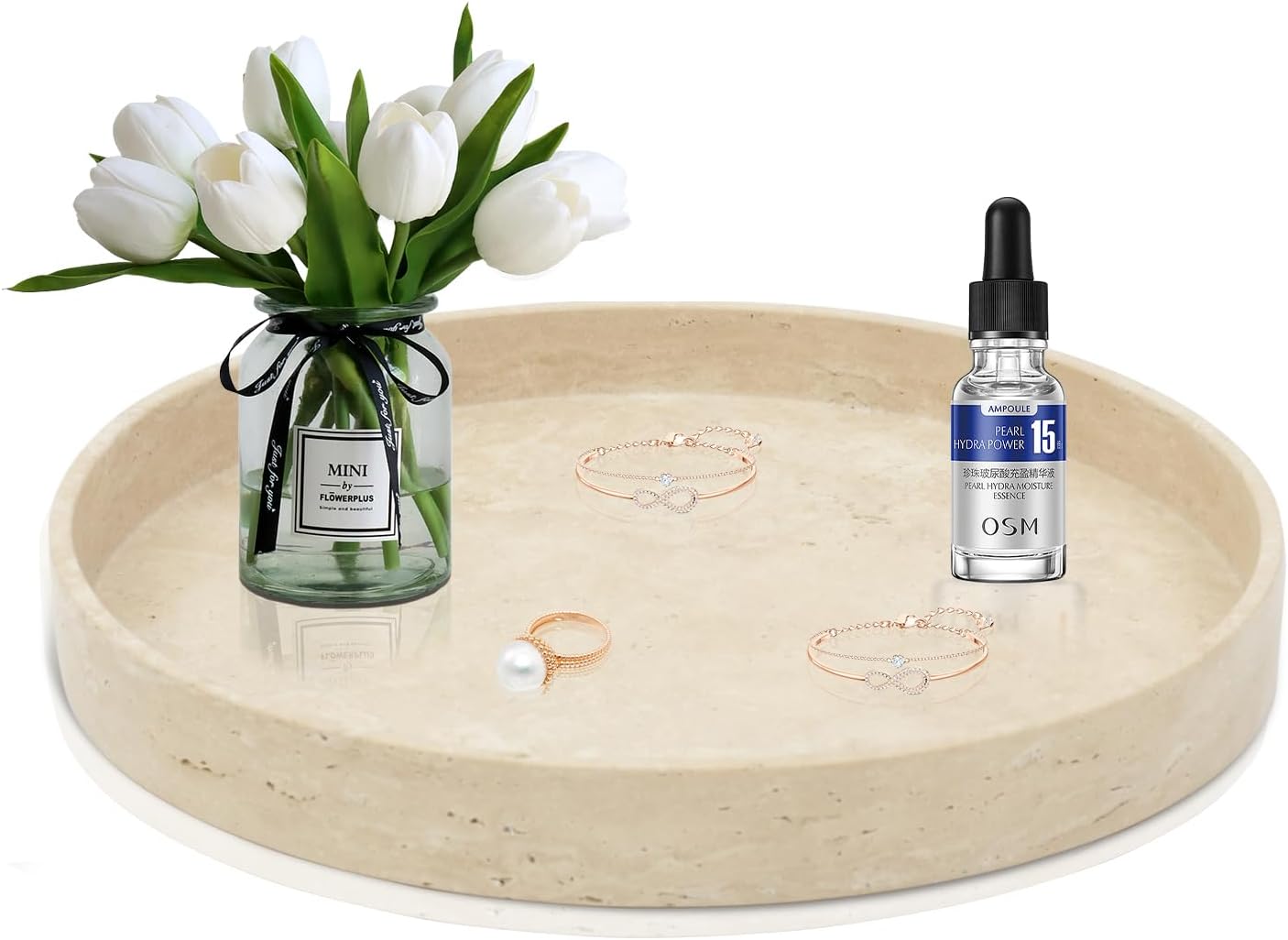 Amazon.com: Retheno 10'' Travertine Marble Round Tray, Decorative ...