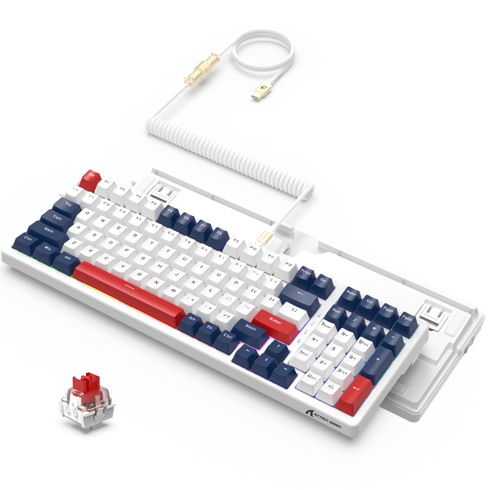 ATTACK SHARK K98 Wired Hot-Swap Gaming Keyboard with Metal Coiled USB C ...