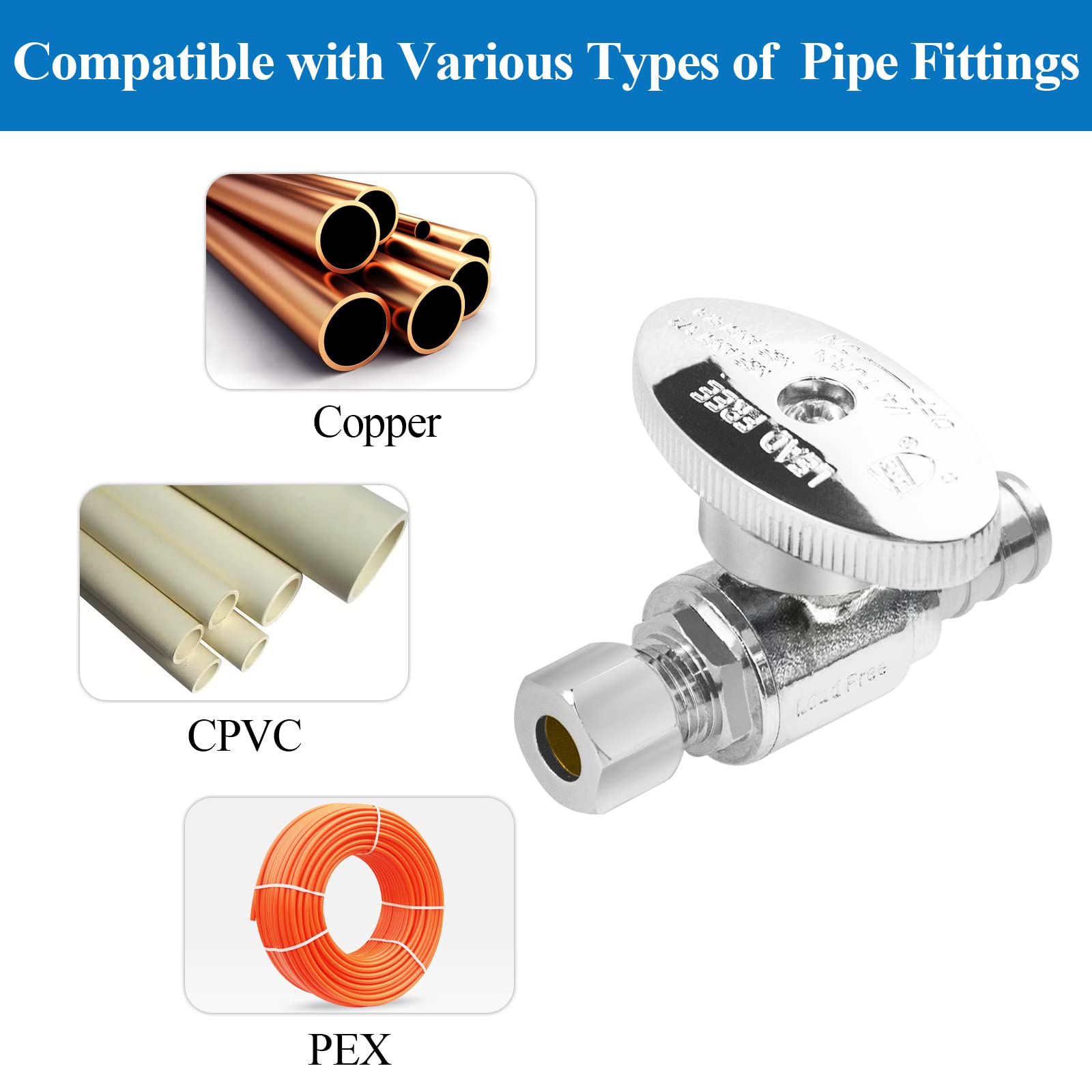Stop Valves WiseWater Straight - 5 Pack 3/8 Compression X 1/2 PEX Shut ...