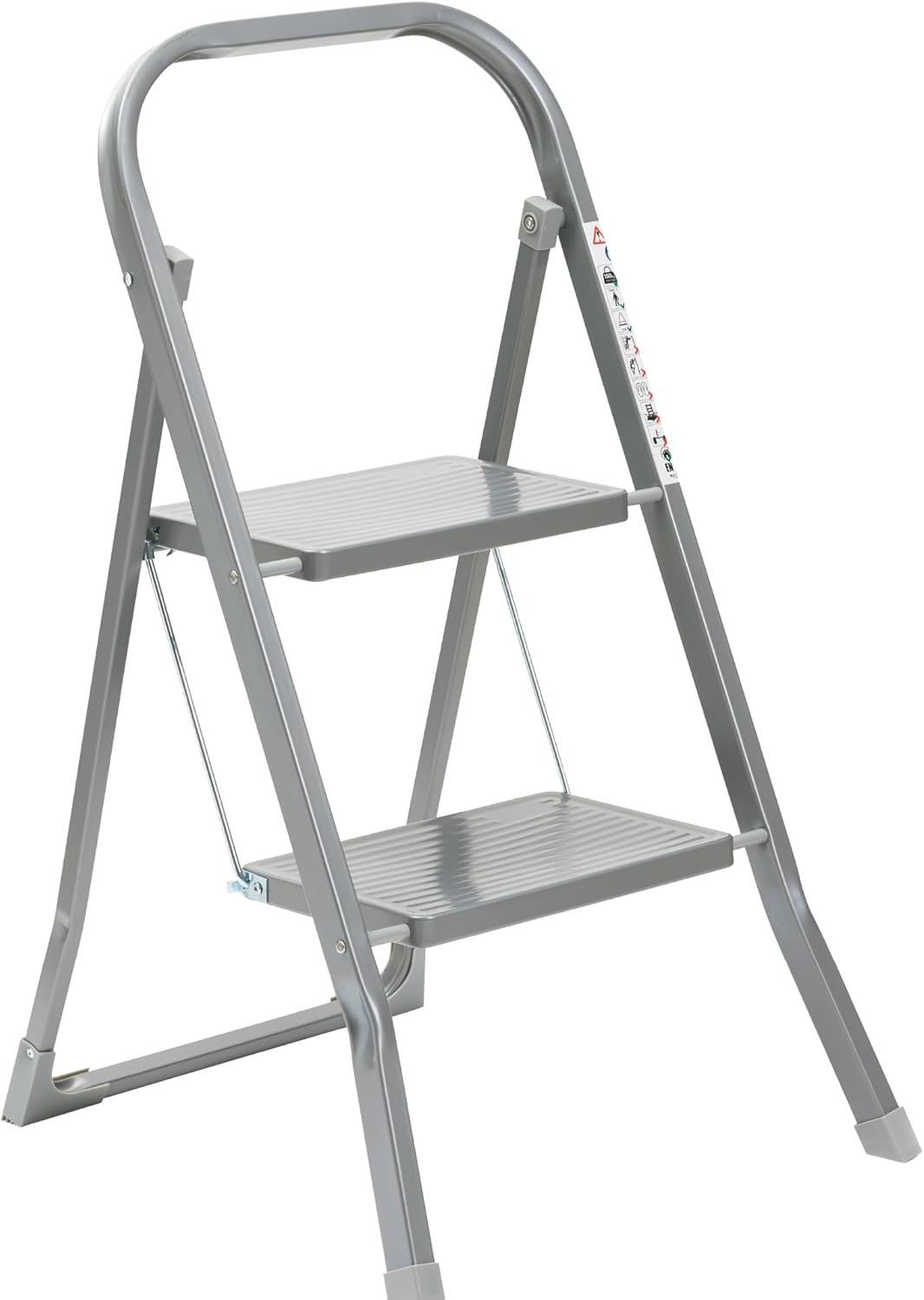 OurHouse 2 Tread Steel Step Ladder, Indoor Use with Non-Slip Feet ...