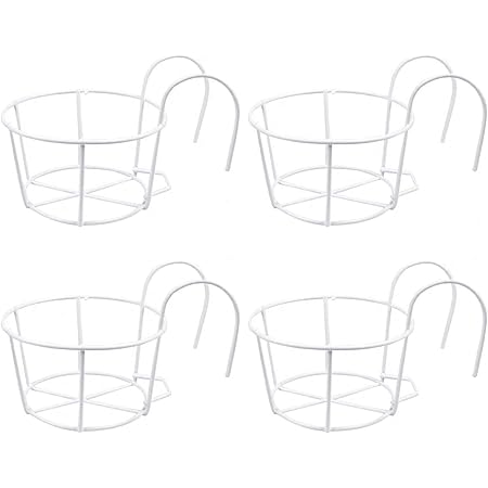Amazon.com: 4 Pack Round Hanging Railing Planters, Flower Pot Holders ...