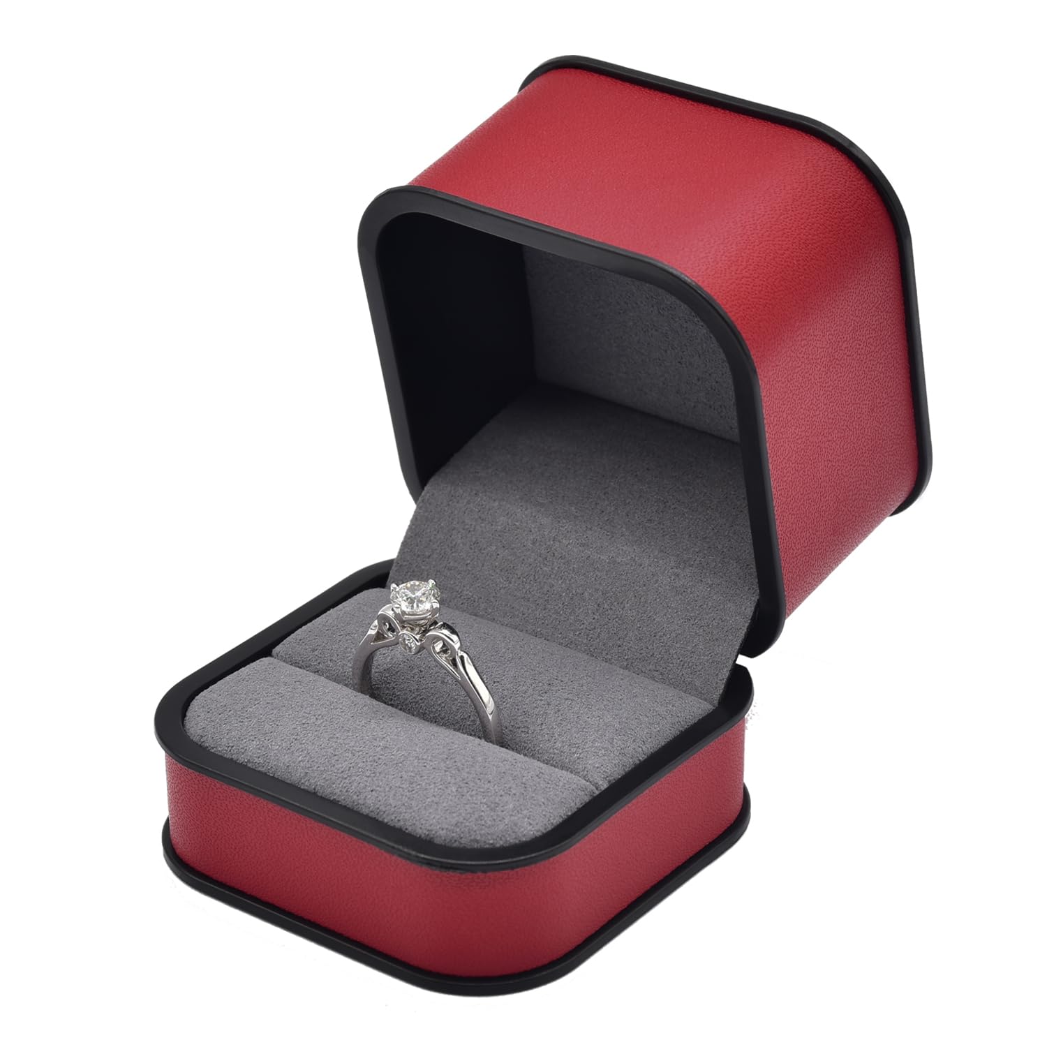 Amazon.com: Eveynsh Small Ring Box Dark Red, Square Leather Suede Jewelry Ring Bearer Box ...