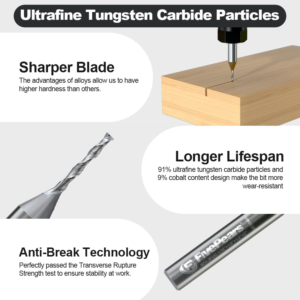 Snapklik.com : FivePears Up Cut Spiral Router Bit For CNC, 1/16 Inch ...