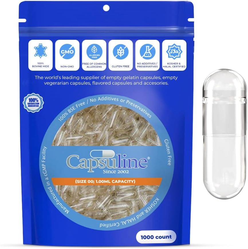 Amazon.com : Capsuline Size 4 Empty Gelatin Capsules, Clear - 1000 ...