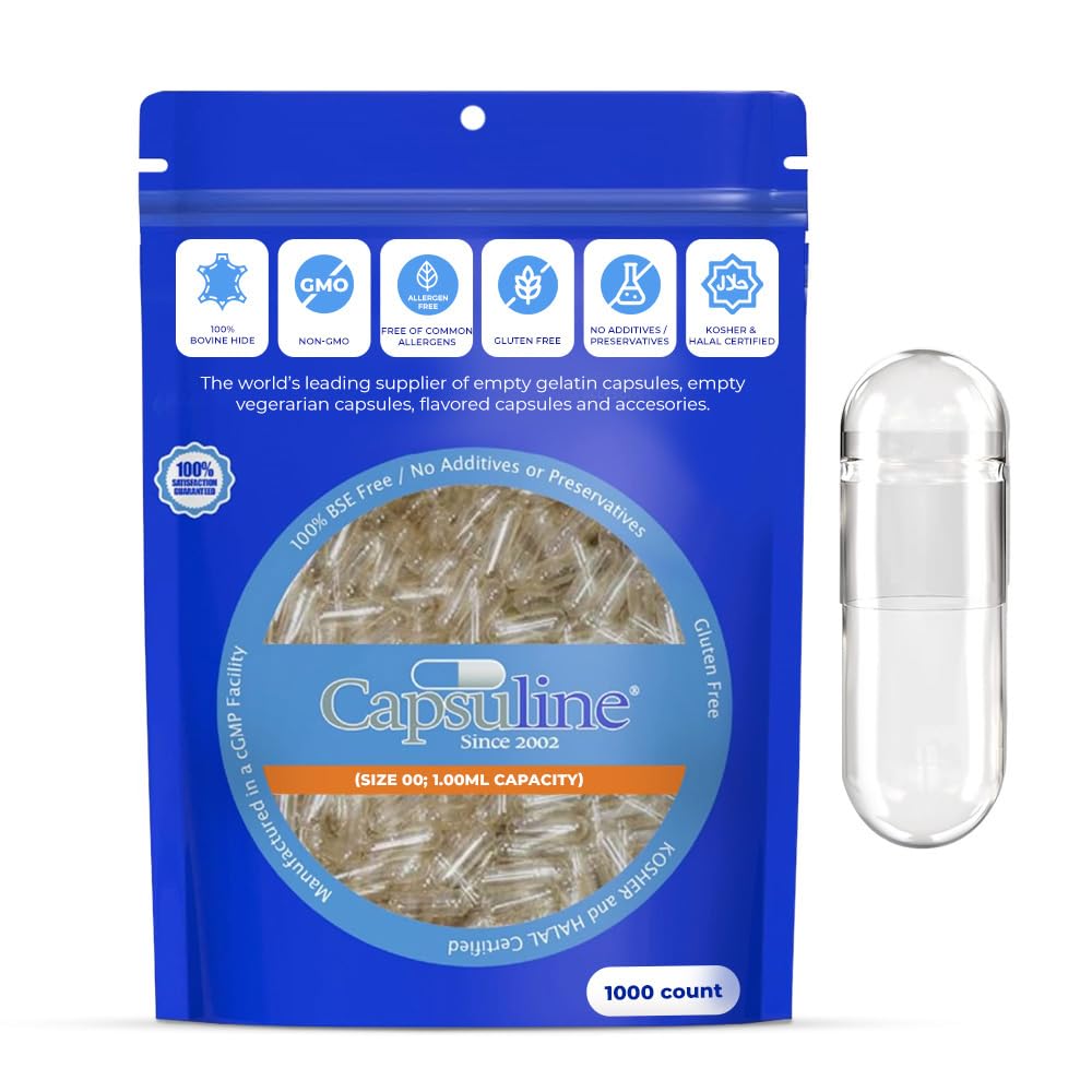 Amazon.com : Clear Size 00 Empty Gelatin Capsules by Capsuline - 1000 ...