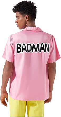 amxjxma Men's Badman Pink Botton-Down Shirt Halloween Adult Costume ...
