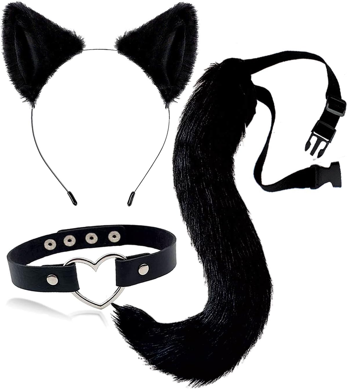 Amazon.com: Cat Ears and Tail Costume Set for Women - Black Anime Ear ...