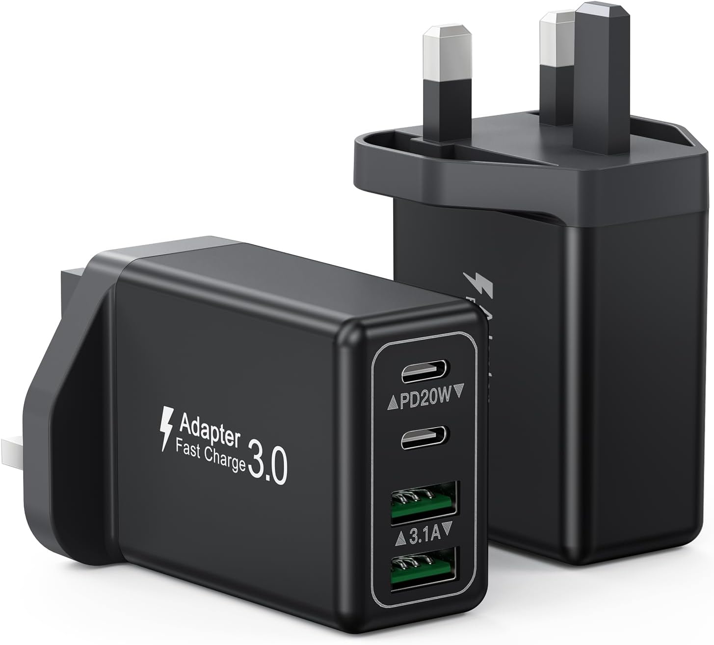 2-Pack USB C Plug,40W 4-Port Fast Charging Plug UK Type C Charger Dual ...