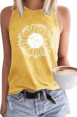 Sunflower Tank Tops for Women Funny Sunflower Graphic Summer Causal ...