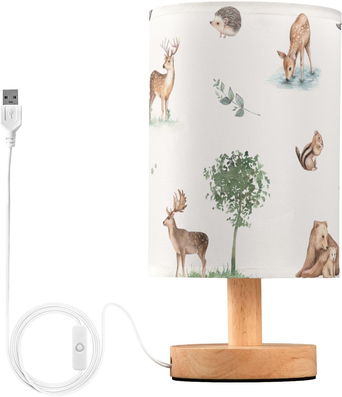 Oarencol Bedside Table Lamp Woodland Animals Nightstand Lamp with Wood ...