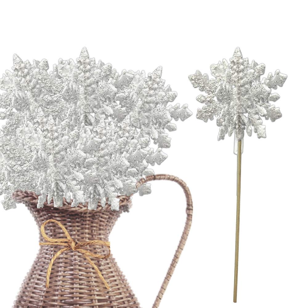 White Glittered Snowflakes - Set of 24 3D White Snowflake Picks - Snow ...