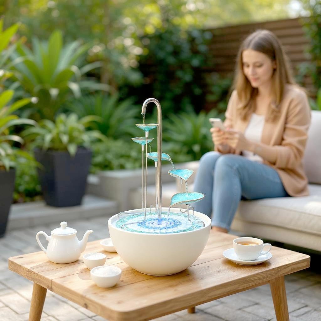 Amazon.com: HYDRIA Water Feature Fountain Verdigris Leaf Cascade ...