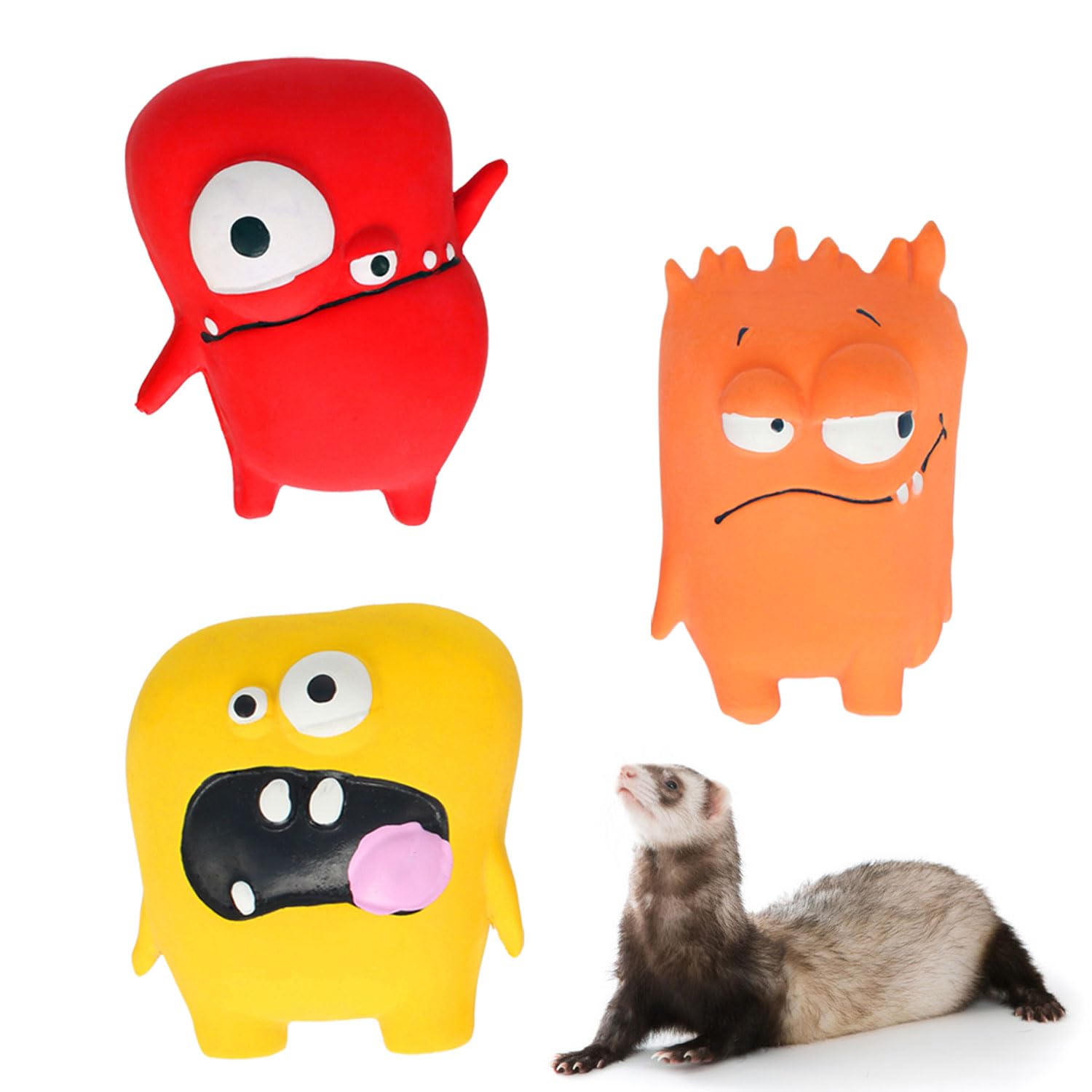 Amazon.com : KITTAIL Squeaky Ferret Toys - 3 Pack Monster Teething Chew ...