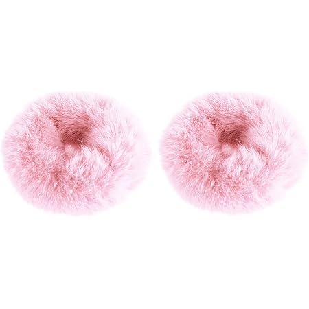 Amazon.com : 2 PCS Pink Pom Pom Hair Tie Fuzzy Scrunchies Furry Hair ...