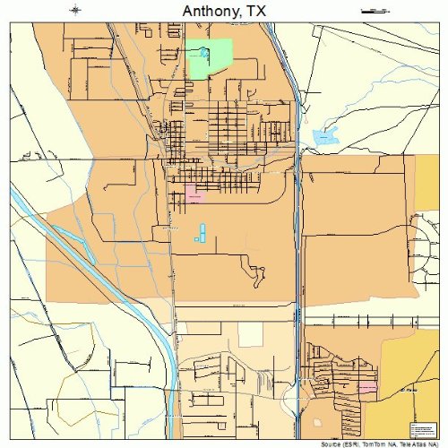 Large Street & Road Map of Anthony, Texas TX - Printed poster size wall ...