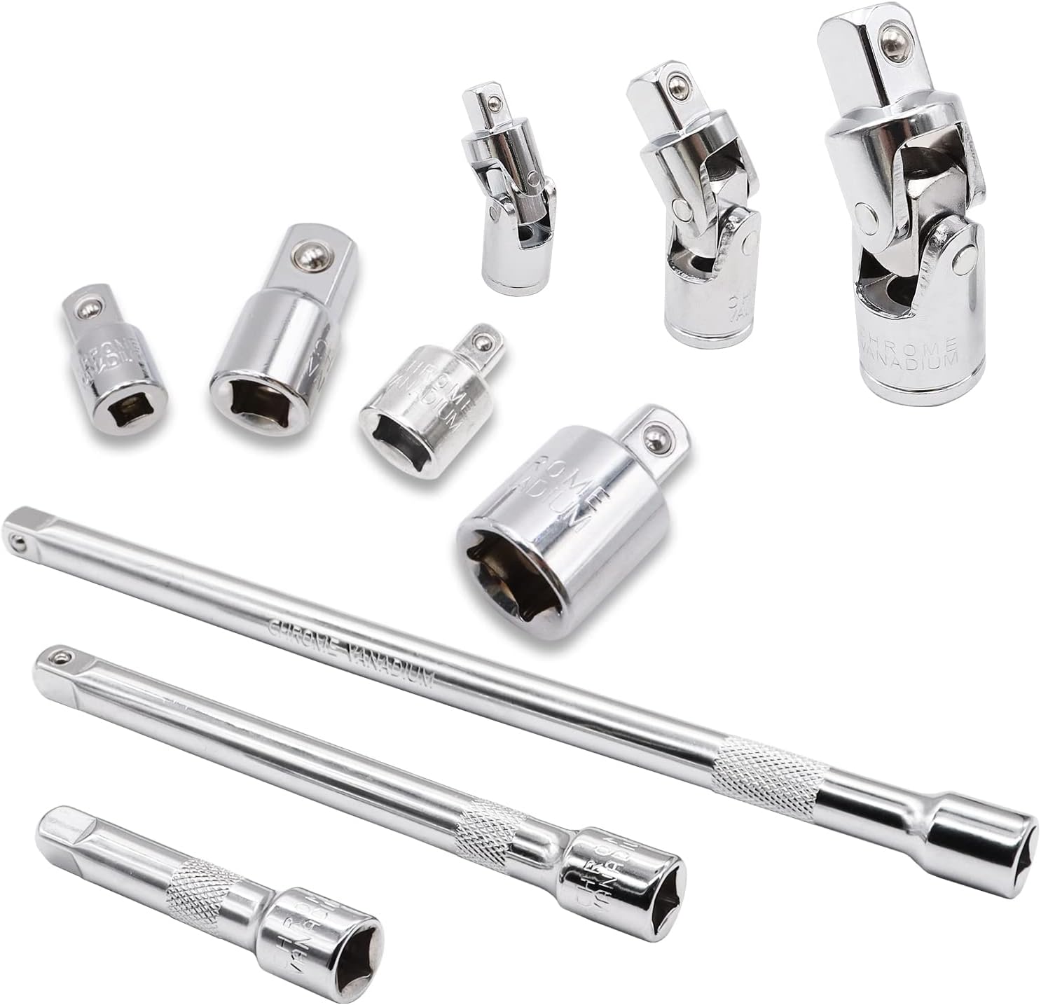 Dianrui 10PCS Chrome Vanadium Steel Socket Adapter Set includes Square ...