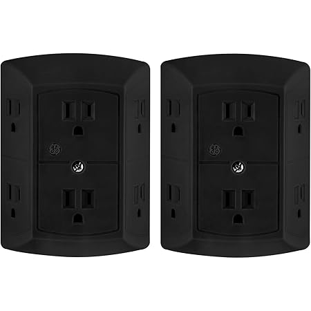 GE 6-Outlet Extender, Grounded Wall Tap, Adapter Spaced Outlets, 3 ...