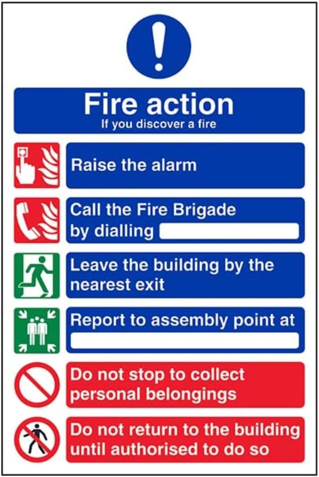 V Safety Fire Action - General Fire Action 6 Message - 150 x 200 mm ...