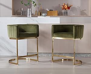 Amazon.com: Kmax Counter Height Bar Stools Set of 2, Modern Velvet ...