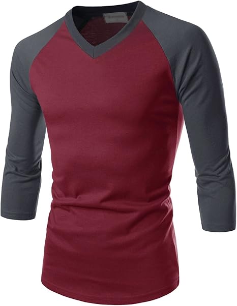 NEARKIN (NKNKR7T621 Unisex 3/4 Sleeve Raglan Design V-Neck Fitted T ...