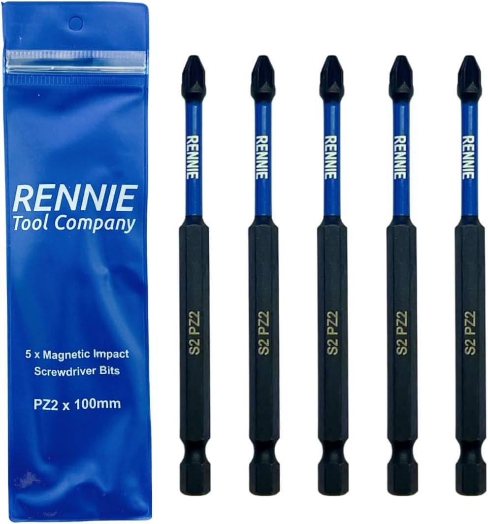 5 x Rennie Tools 100mm Long PZ2 Impact Screwdriver Driver Bits Set ...