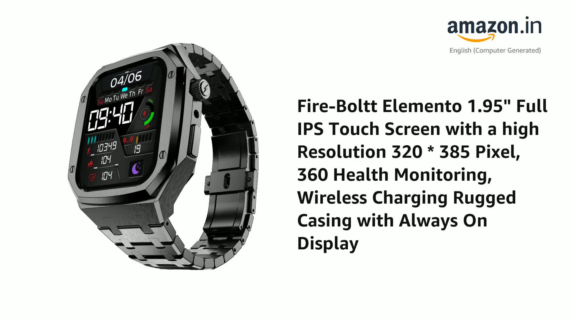 Watch Fire-Boltt Elemento 1.95" Full IPS Touch Screen with a high ...