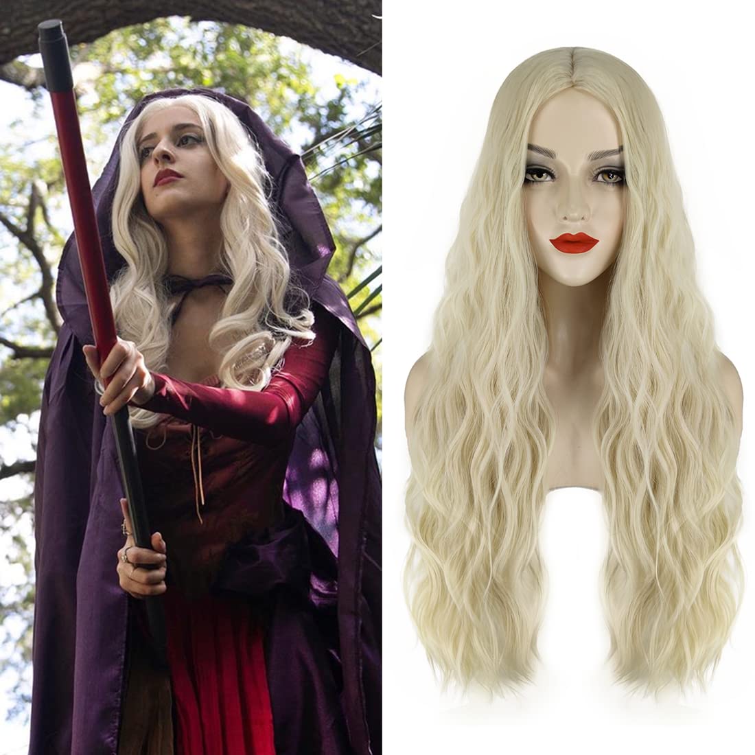 Juziviee Sarah Sanderson Wig Costume Women Long Blonde Wig Curly Wavy ...