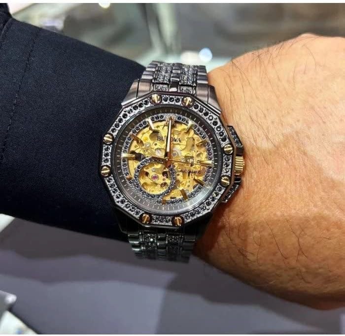 Bulova Men's Octava Gunmetal Skeleton Dial Watch (98A293) Grey : Amazon ...