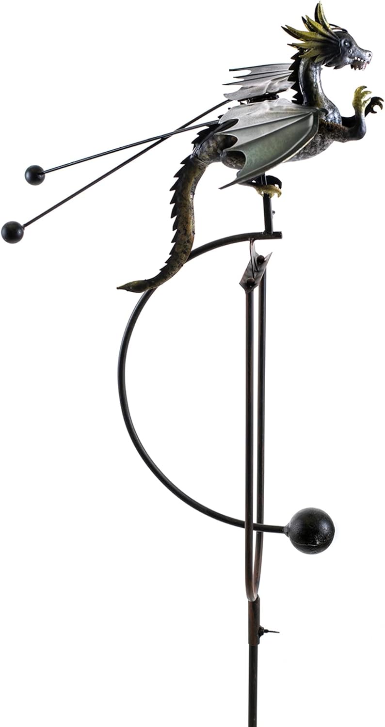 Amazon.com: Kinetic Metal Mystical Dragon Yard Stake Wind Spinner ...