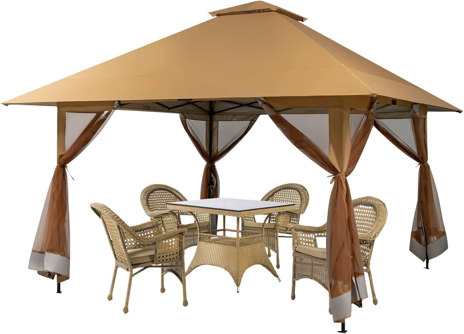 COSTWAY 4 x 4m Pop up Gazebo, 3 Height Adjustable UV50+ Pavilion Canopy Tent with Zipped Mesh ...