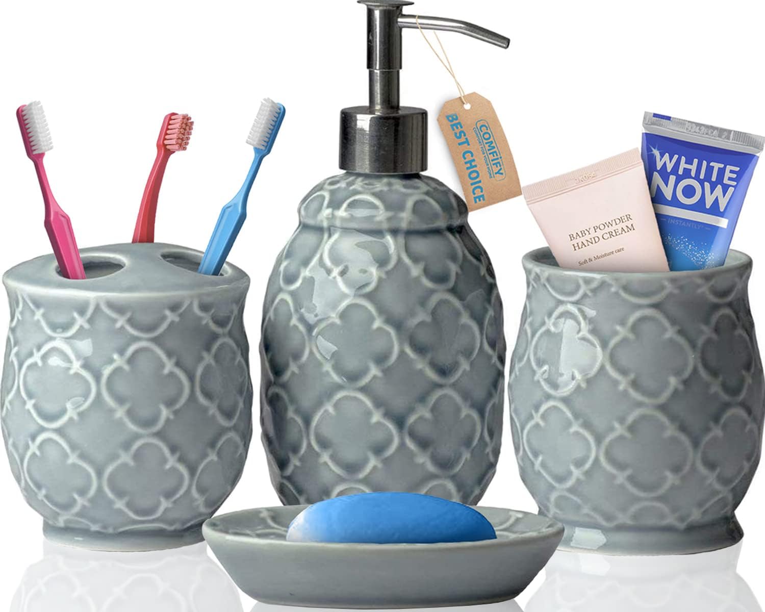 Amazon.com: Designer 4-Piece Bathroom Accessory Set – Ceramic Bath Set ...