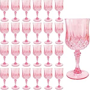 24 Pcs Pink Plastic Wine Glasses, Goblets for Parties, Drinking Glasses ...