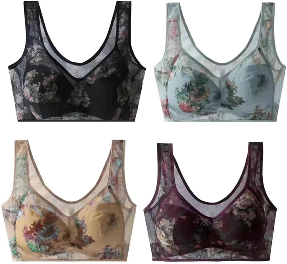 Ellebloom - Ice Silk Lace Cooling Comfort Bra, Anti-Sagging Wire-Free ...