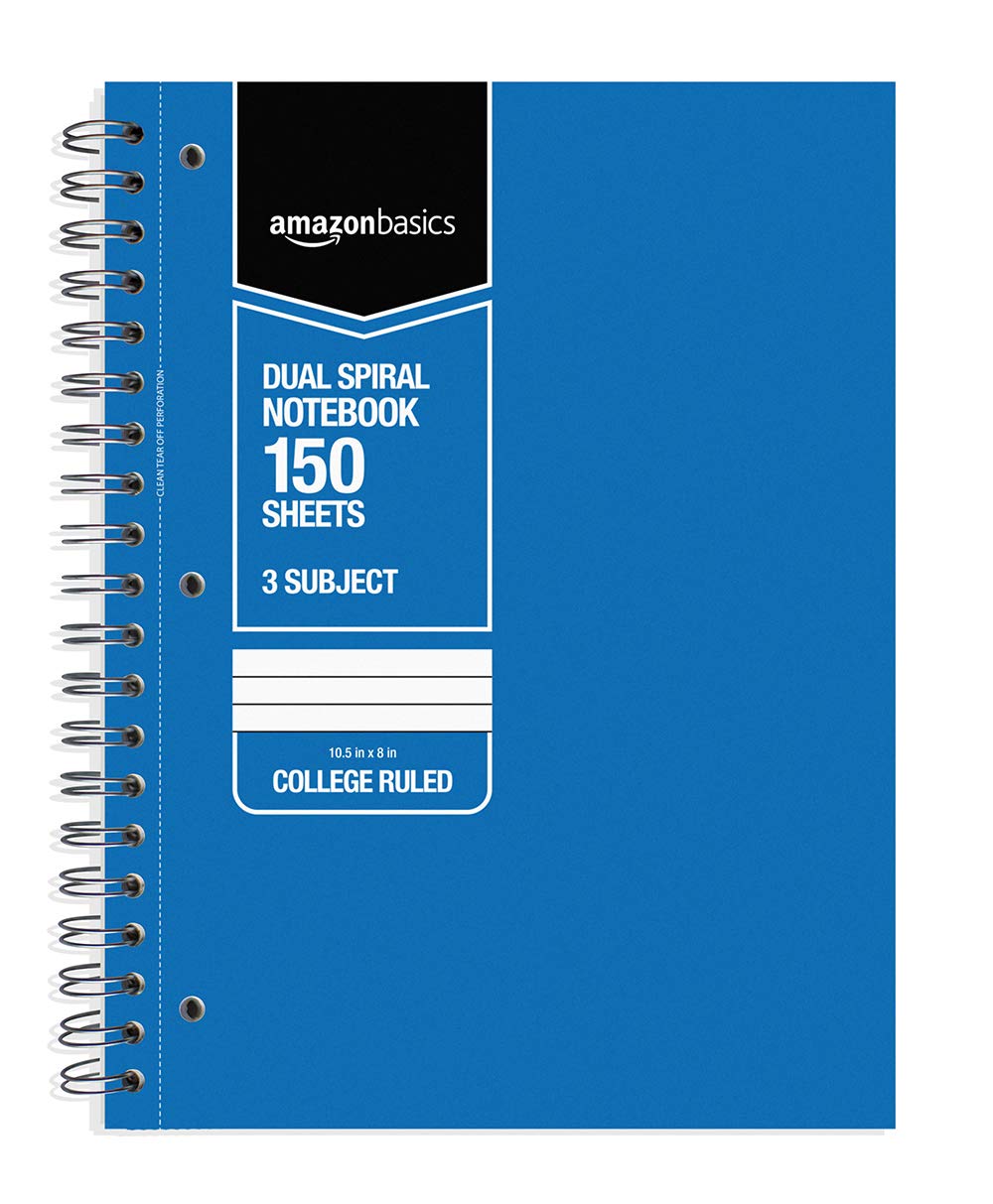 Amazon.com : Amazon Basics College Ruled Wirebound 3-Subject 150-Sheet ...