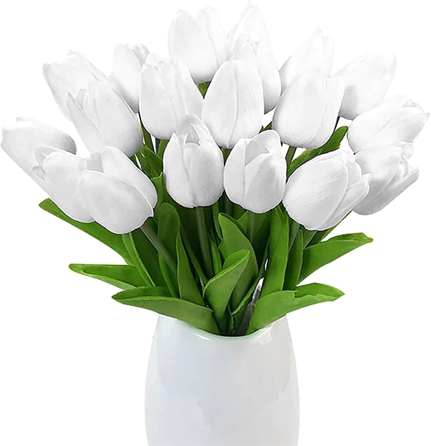 Amazon.com: FASHERGEN 20pcs White Flowers Artificial Tulip Stems Real ...
