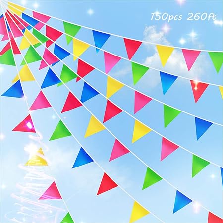 Amazon.com: RUBFAC 1020ft 720pcs Colorful Flag Pennants Multicolor ...