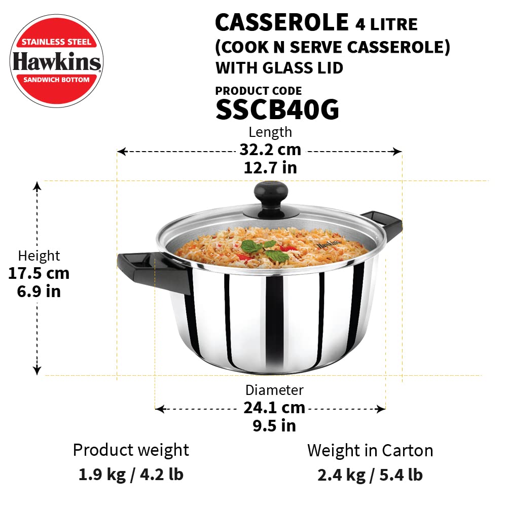 Snapklik.com : Hawkins 4 Litre Stainless Steel Cook N Serve Casserole