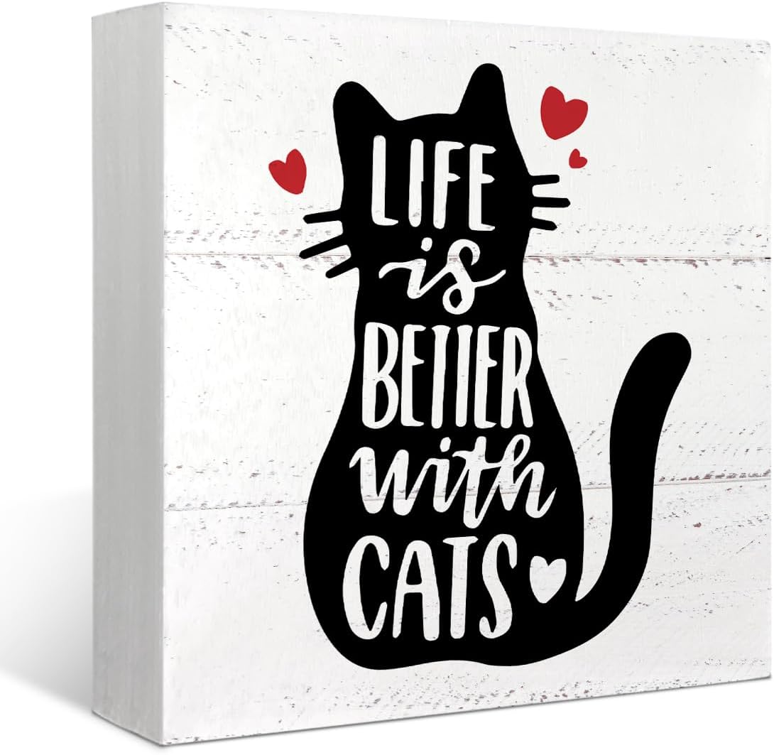 Amazon.com: Mtrgdn Life is Better with Cats Wood Box Sign - Desk Decor ...