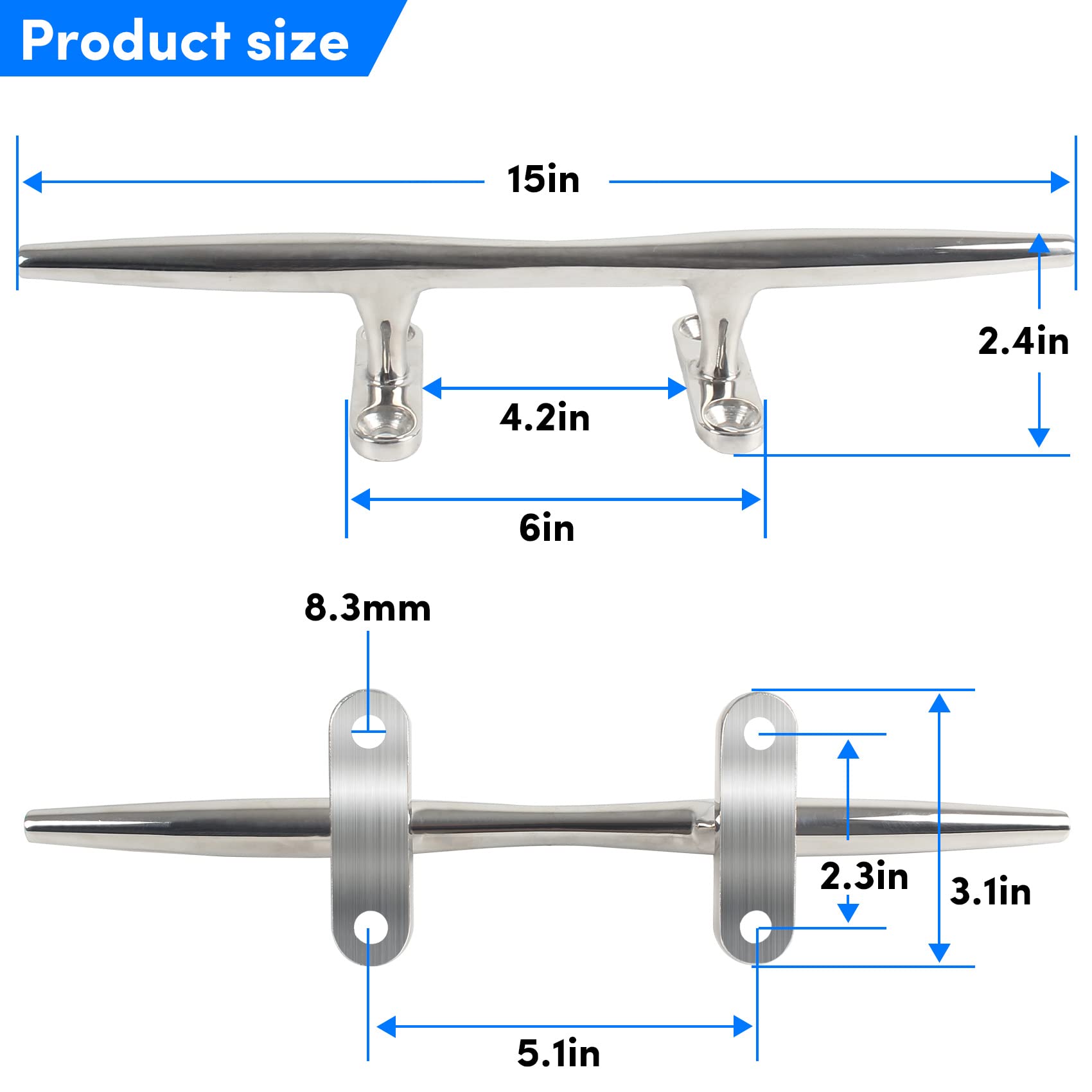 Snapklik.com : VEITHI Boat Cleats Dock Cleats 15 Inch 316 Stainless ...