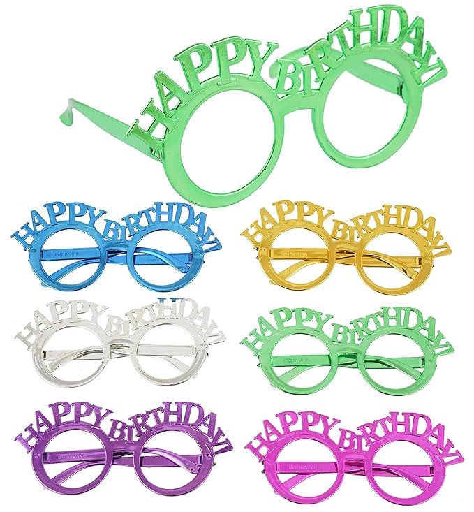 CHASHIBA® (Pack of 12 Metallic Birthday Shape Eyeglasses Shades Specs ...