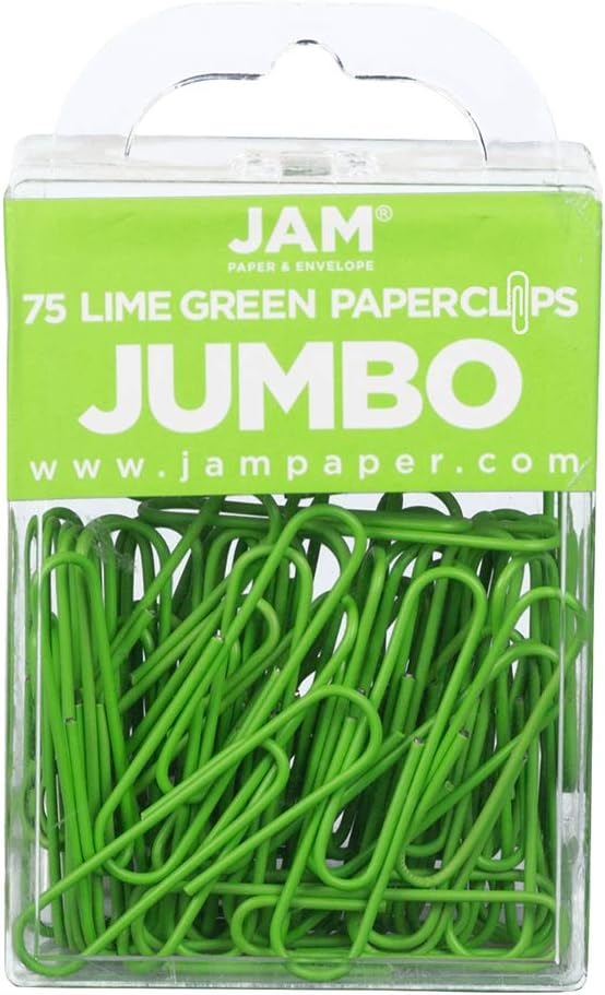 JAM PAPER Colourful Jumbo Paper Clips – Large 50.8 mm – Lime Green ...