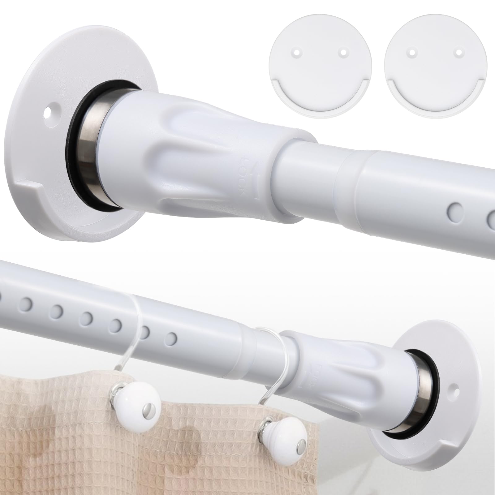 Harrms White Shower Curtain Pole, 28mm Shower Curtain Rod Heavy Duty ...