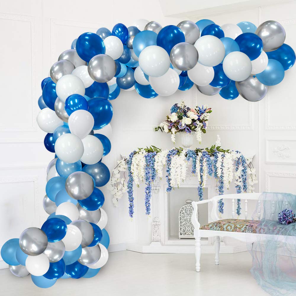 Blue Balloons Garland Arch Kit Blue Silver and White Balloons Blue ...