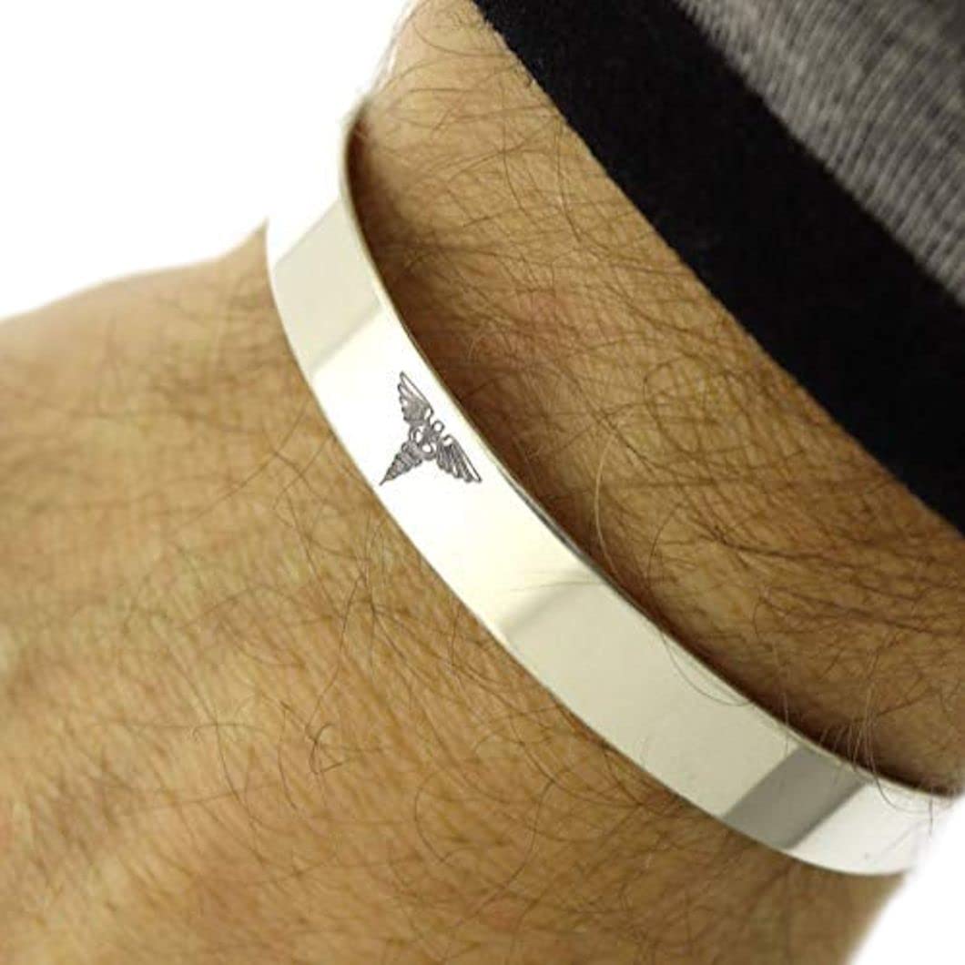 Sterling Silver Caduceus bracelet Medical ID Bracelet Unisex cuff ...