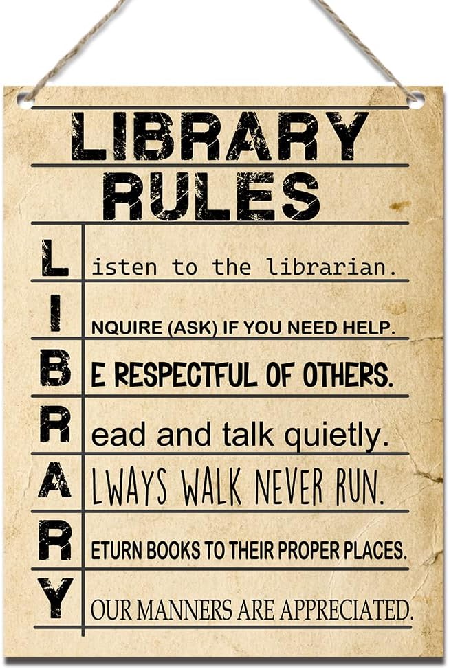 Amazon.com : Library Rules Sign Contemporary Modern Inspirational ...