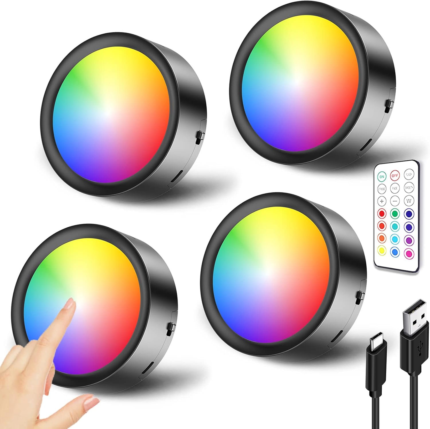 RGB LED Spot Akku mit Fernbedienung, Schwarz USB Aufladbar Vitrinenbeleuchtung Kabellos Dimmbar ...