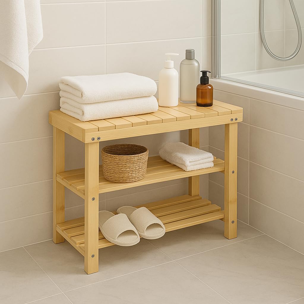 Amazon.com: Wonder Comfort Shoe Rack Bench, 3-Tier Bamboo Storage ...