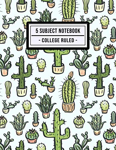 5 Subject Notebook College Ruled: Cactus 5 Subject Notebook College ...