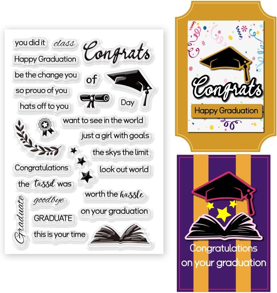 Amazon.com: INFUNLY Happy Graduation Clear Stamps for Card Making Grad ...